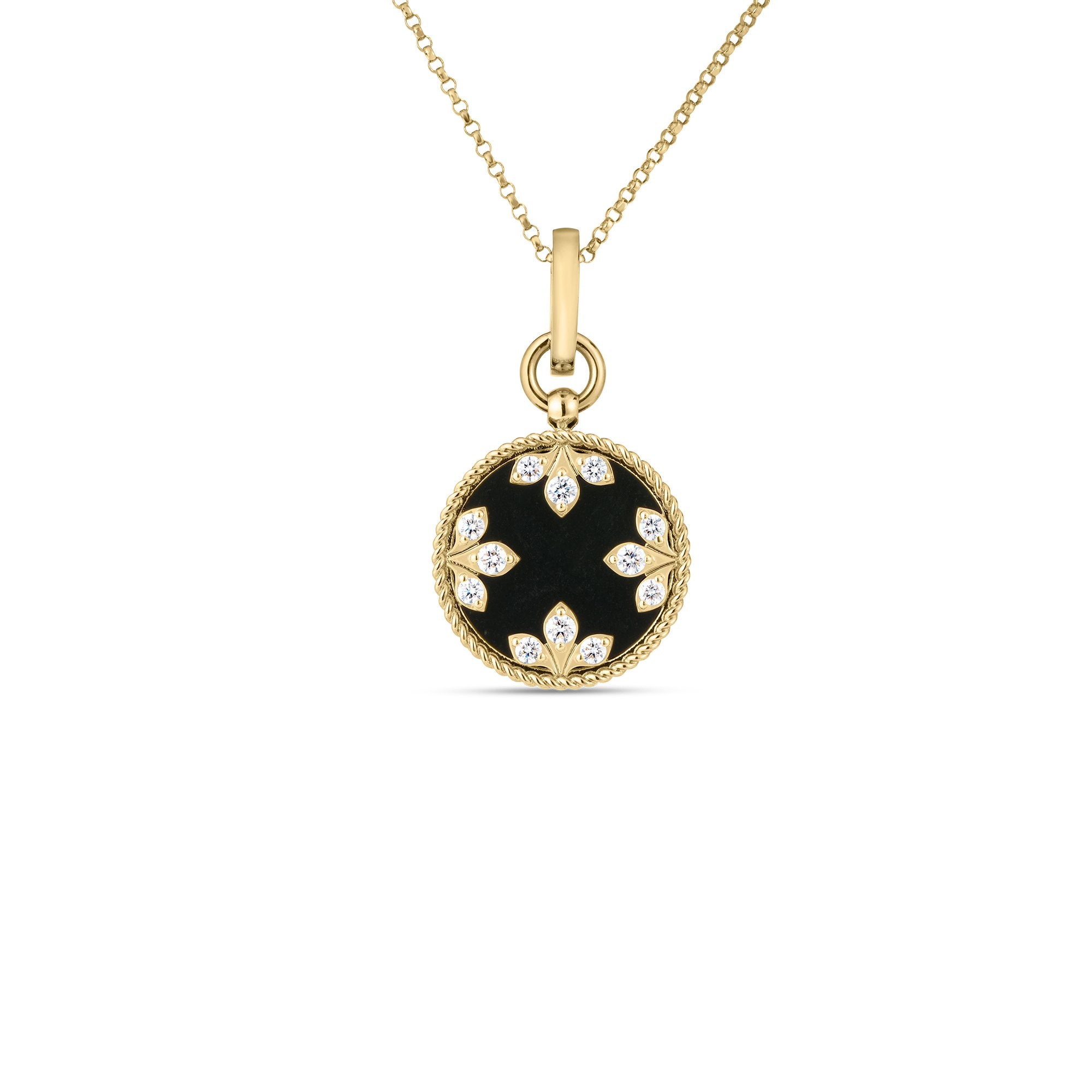 Colored Medallions Necklace with Diamond and Black Jade in 18K Yellow ...