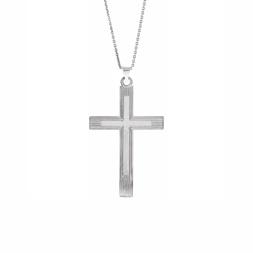 Grooved Cross Pendant in White Gold by Diamond Cellar | Diamond Cellar