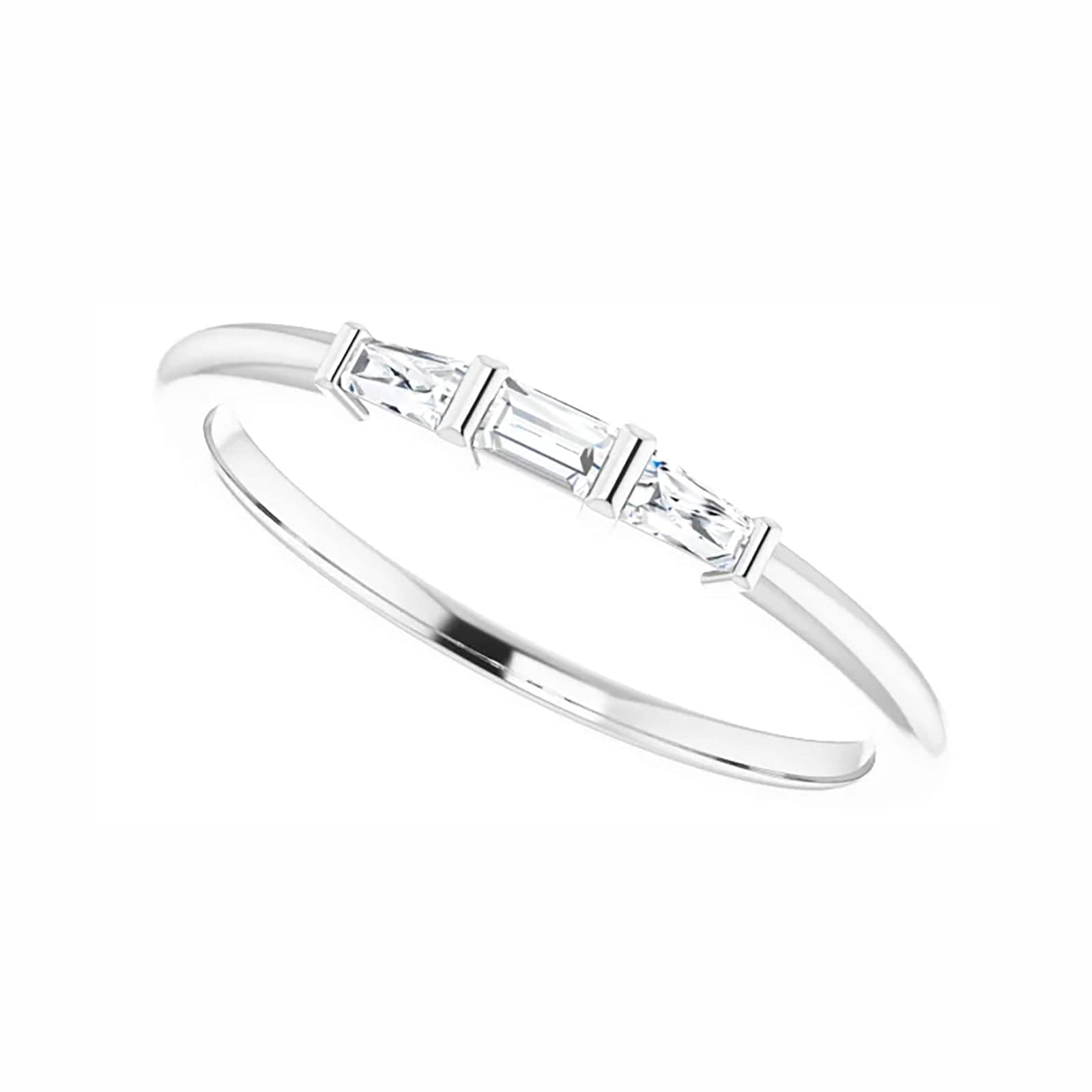Three-Stone Ring with Diamond Baguettes by Diamond Cellar | Diamond Cellar