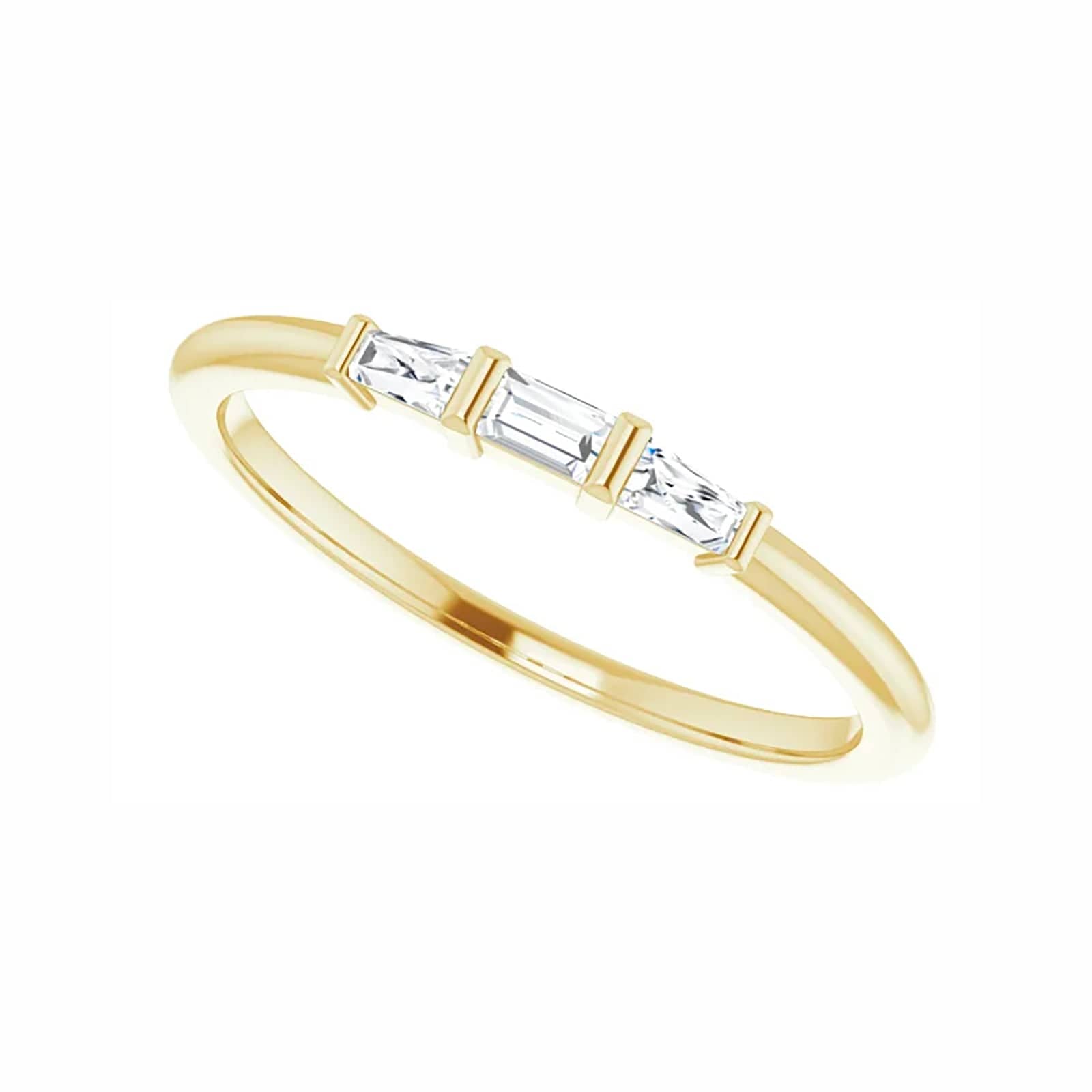Three-Stone Ring with Diamond Baguettes by Diamond Cellar | Diamond Cellar