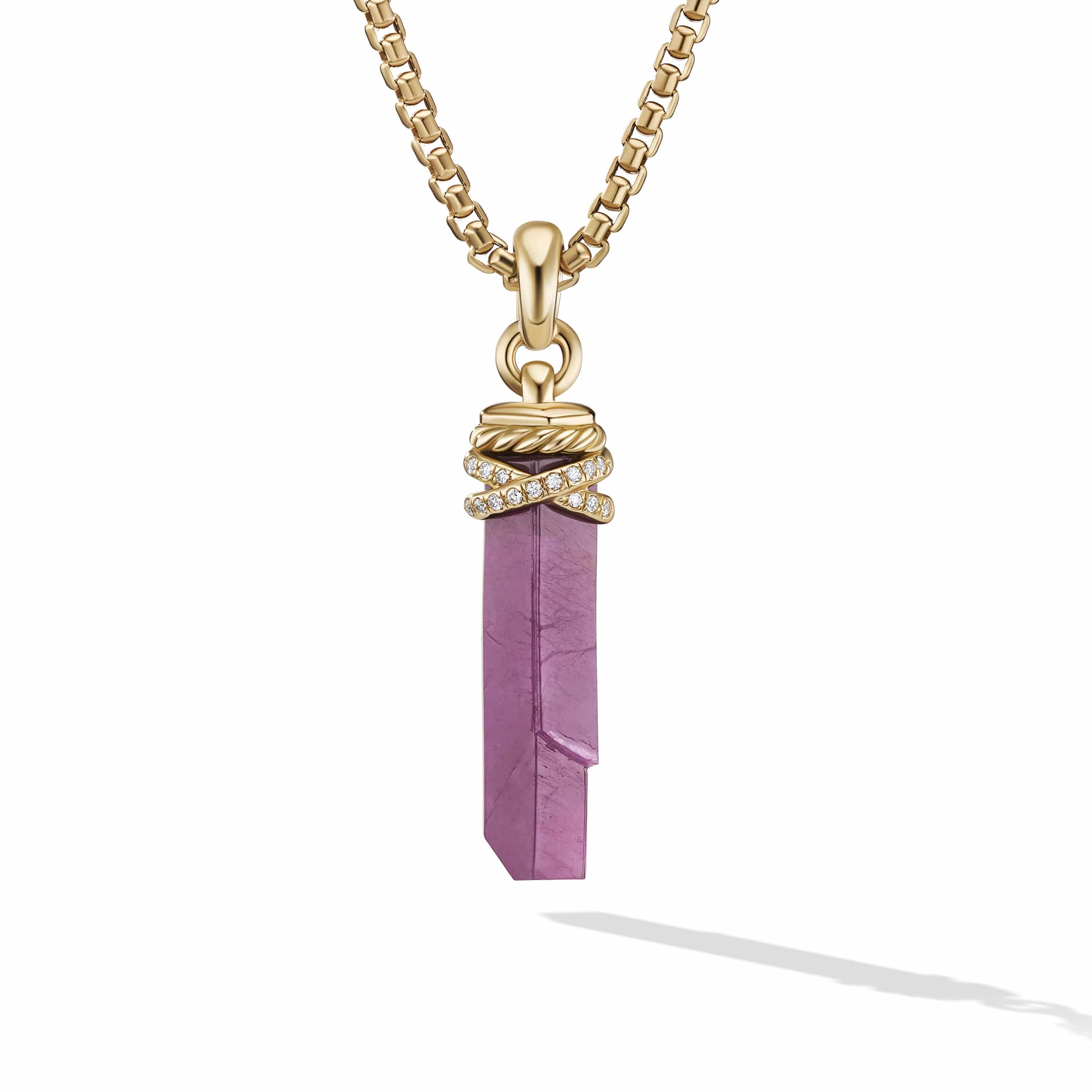 Wrapped Ruby Crystal Amulet with 18K Yellow Gold and Pave Diamonds by ...
